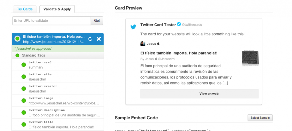 Twitter card, preview de un artículo en Twitter - jesusdml.es